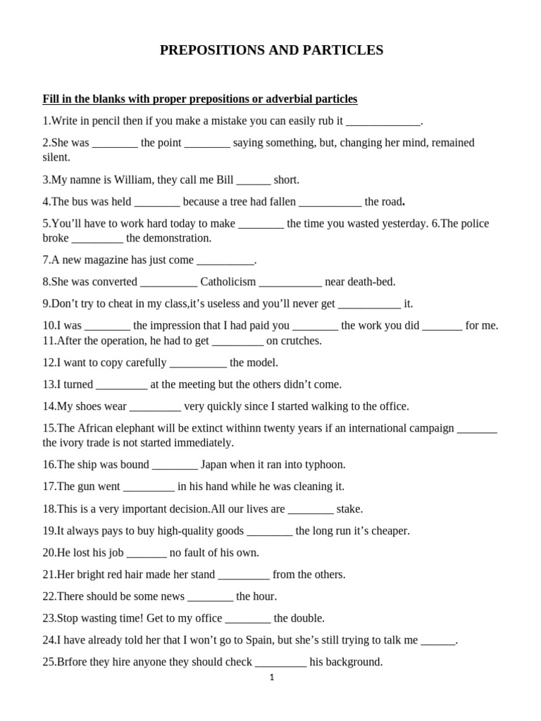 Prepositions and Particles Practice | PDF