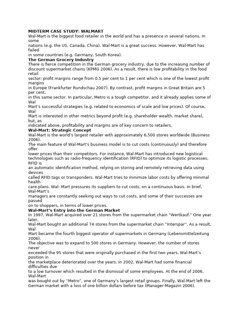 Wal-Mart's Failed German Expansion Analysis | PDF | Walmart | Supermarket