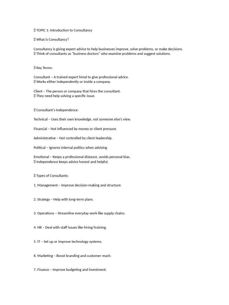 Consultancy Summary | PDF | Consultant | Expert
