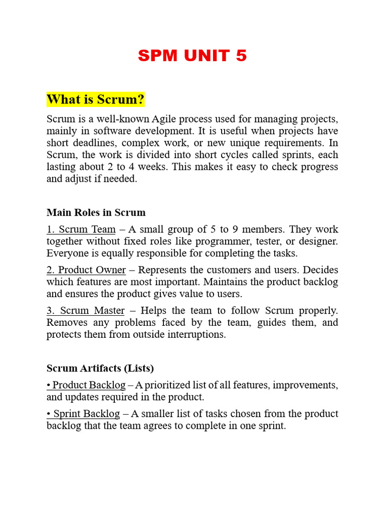 SPM UNIT 5 | PDF | Scrum (Software Development) | Agile Software Development