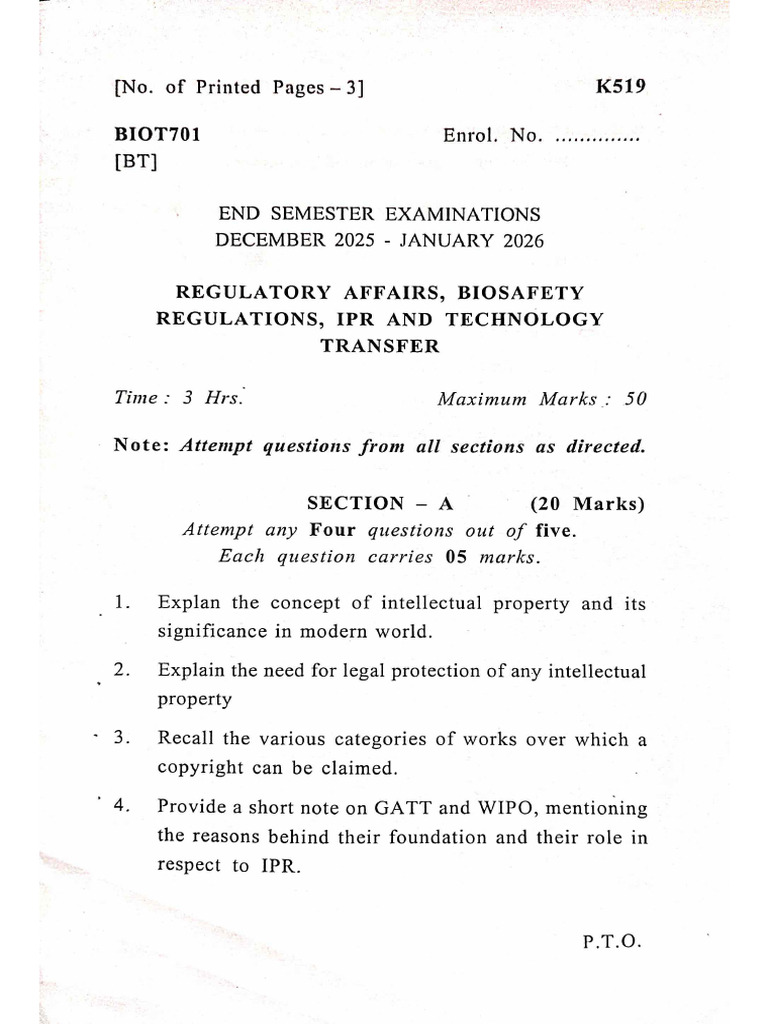 IPR End Sem Question Paper | PDF