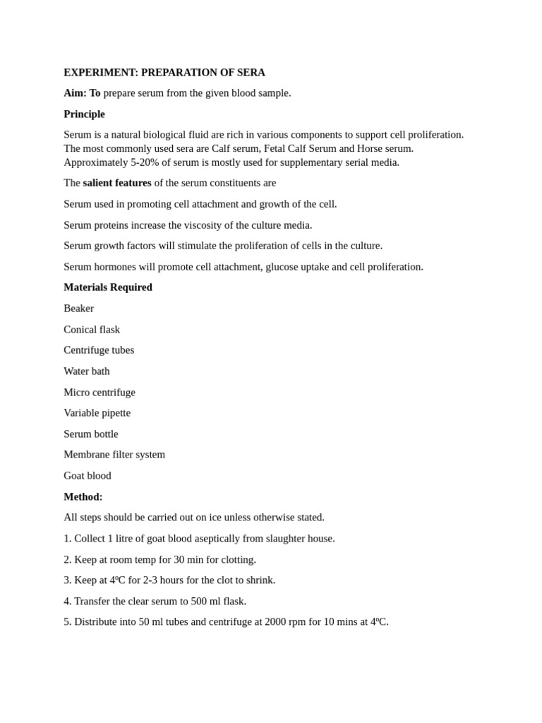 Serum Preparation and Cell Culture Techniques | PDF | Cell Culture ...