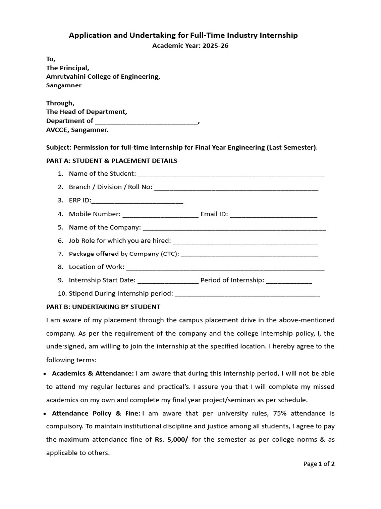 Students Undertaking Form | PDF | Internship | Job Hunting
