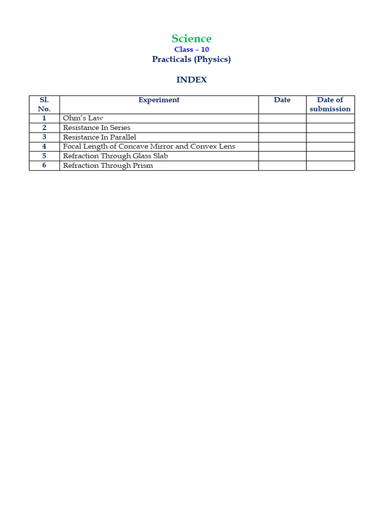 Class 10 Physics Practical Experiments | PDF | Series And Parallel ...