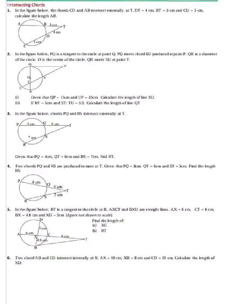 Mathematics Intersecting Chords Questions and Answers | PDF