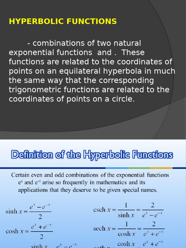 16. a Derivatives of Hyperbolic and Inverse Hyperbolic Functions | PDF