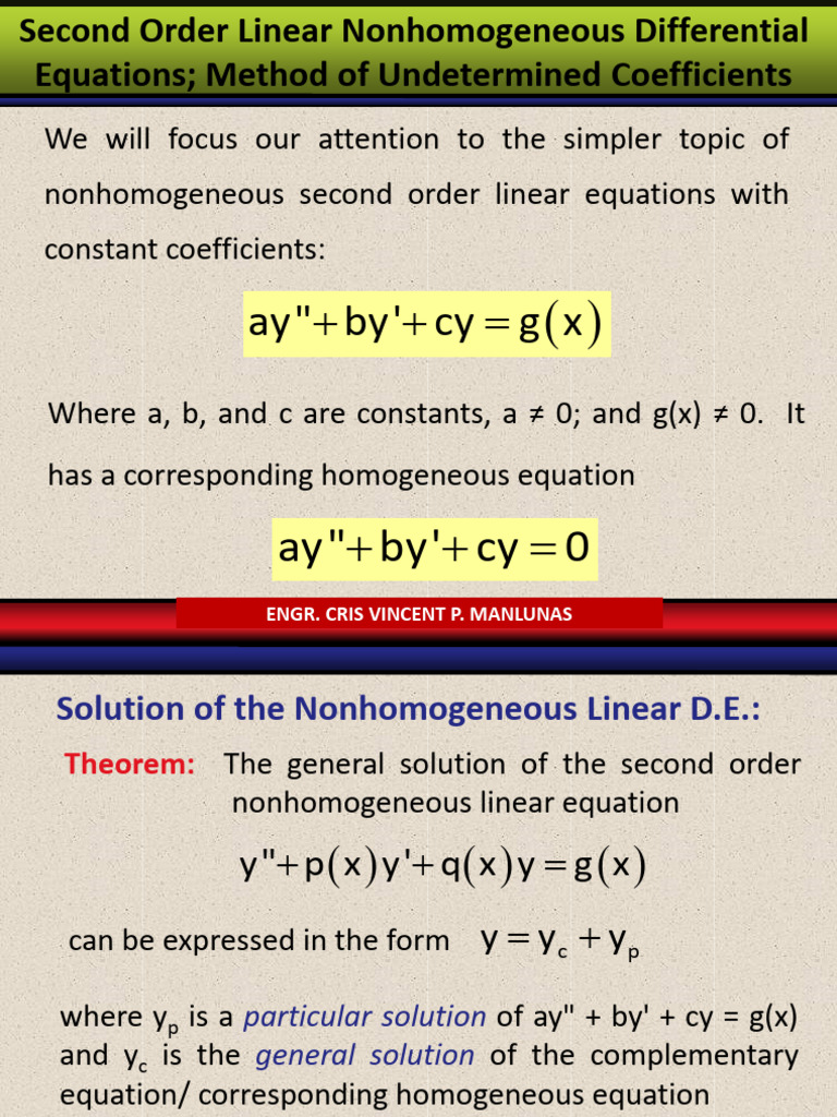 Nonhomogeneous Differential Equations Guide | PDF | Equations | Algebra