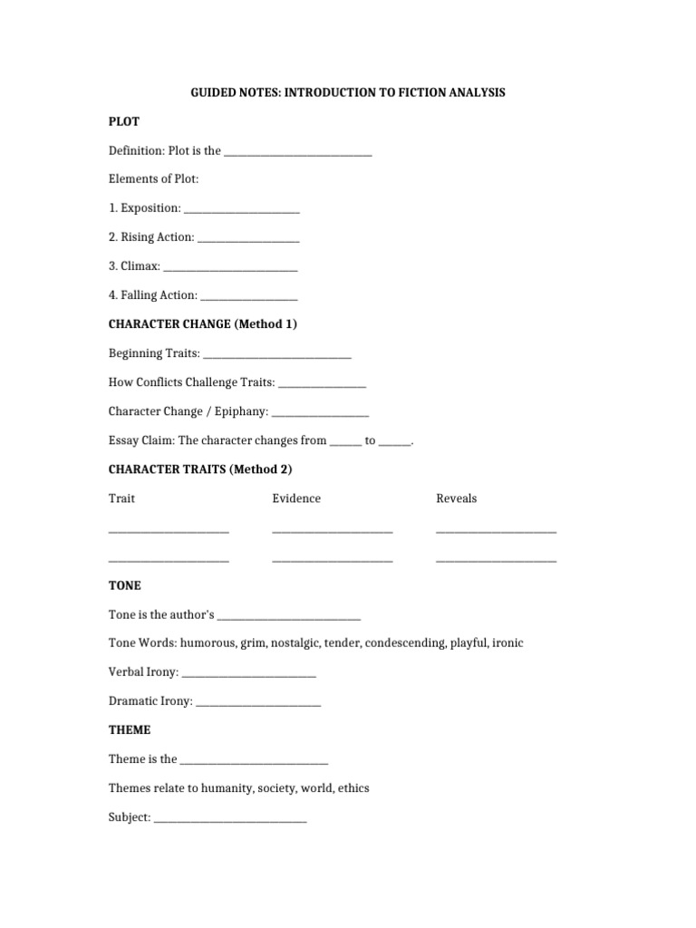 Fiction Analysis Guided Notes | PDF