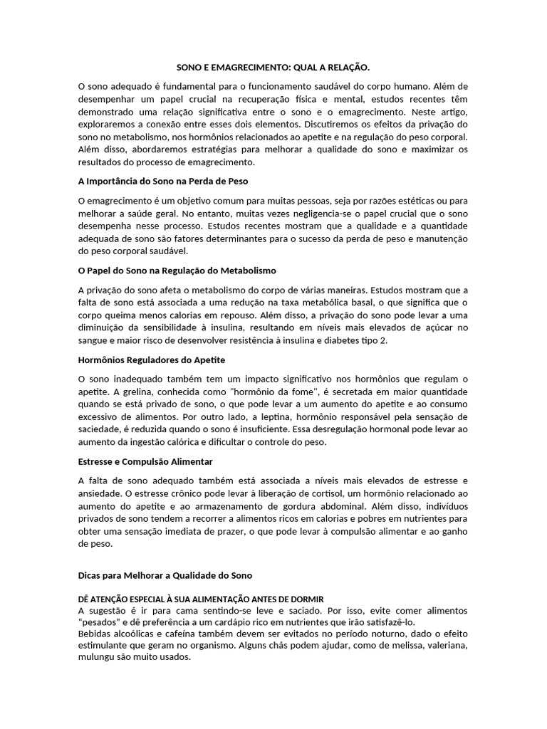 SONO E EMAGRECIMENTO | PDF | Dormir | Apetite