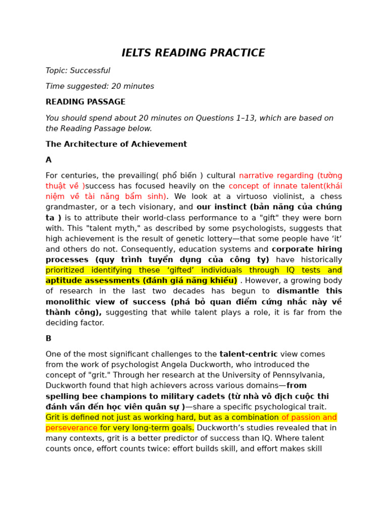 Ielts Reading Practice | PDF | Grit (Personality Trait) | Mindset