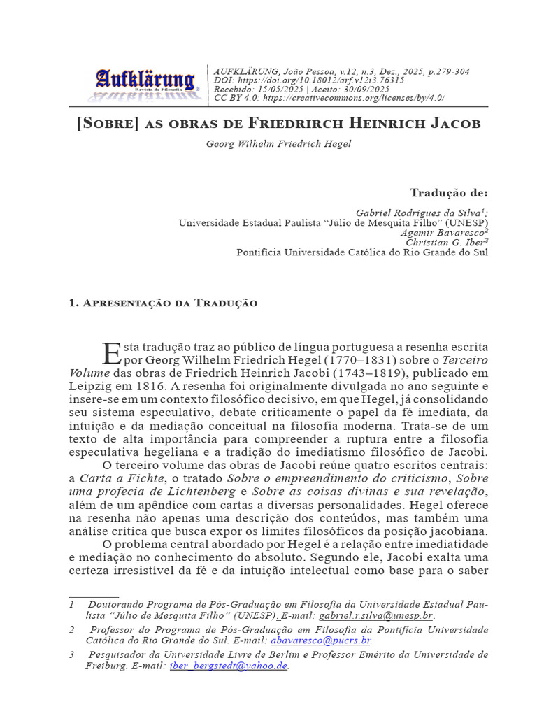 Hegel e Jacobi: Crítica Filosófica | PDF | Immanuel Kant | Abstração
