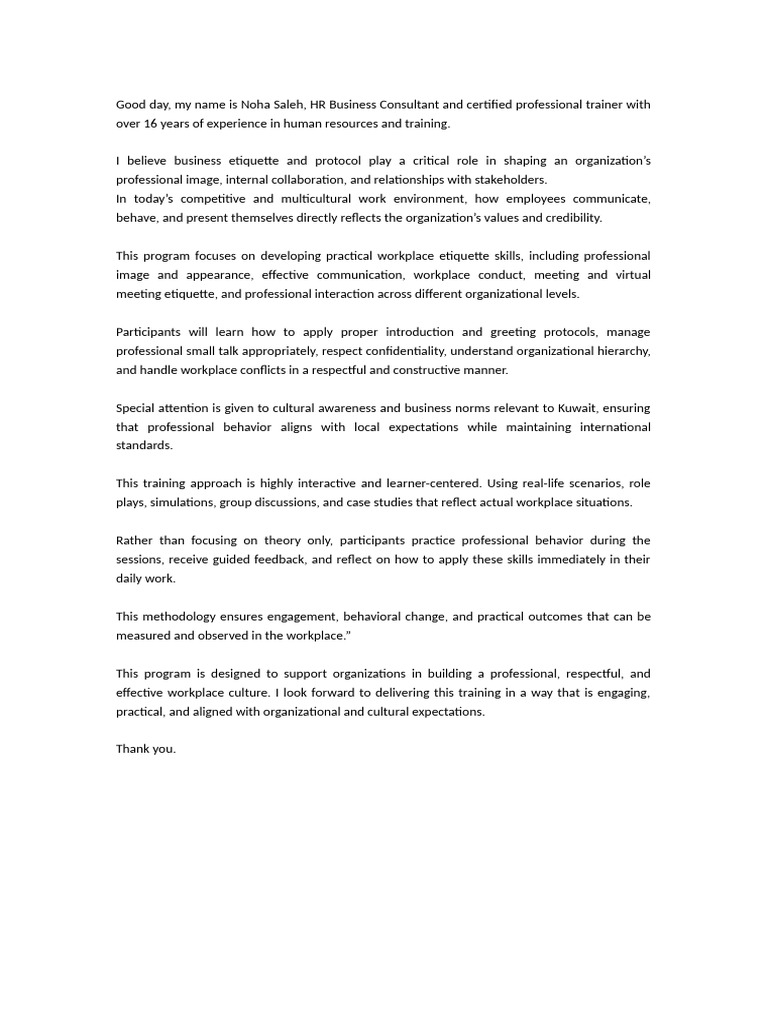 Workplace Etiquette Training Program | PDF