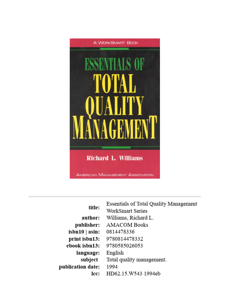 Essentials of Total Quality ManagementRichard Leonard Williams | PDF ...