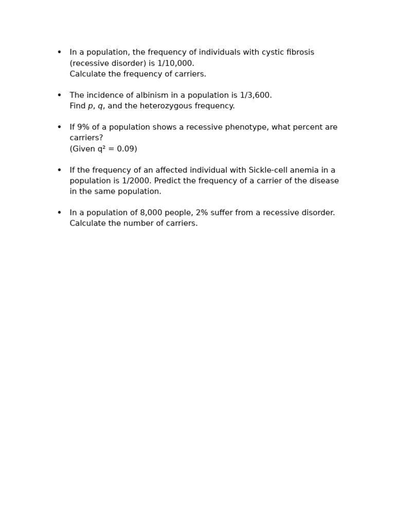 Problems Based on Hardy Weinberg | PDF