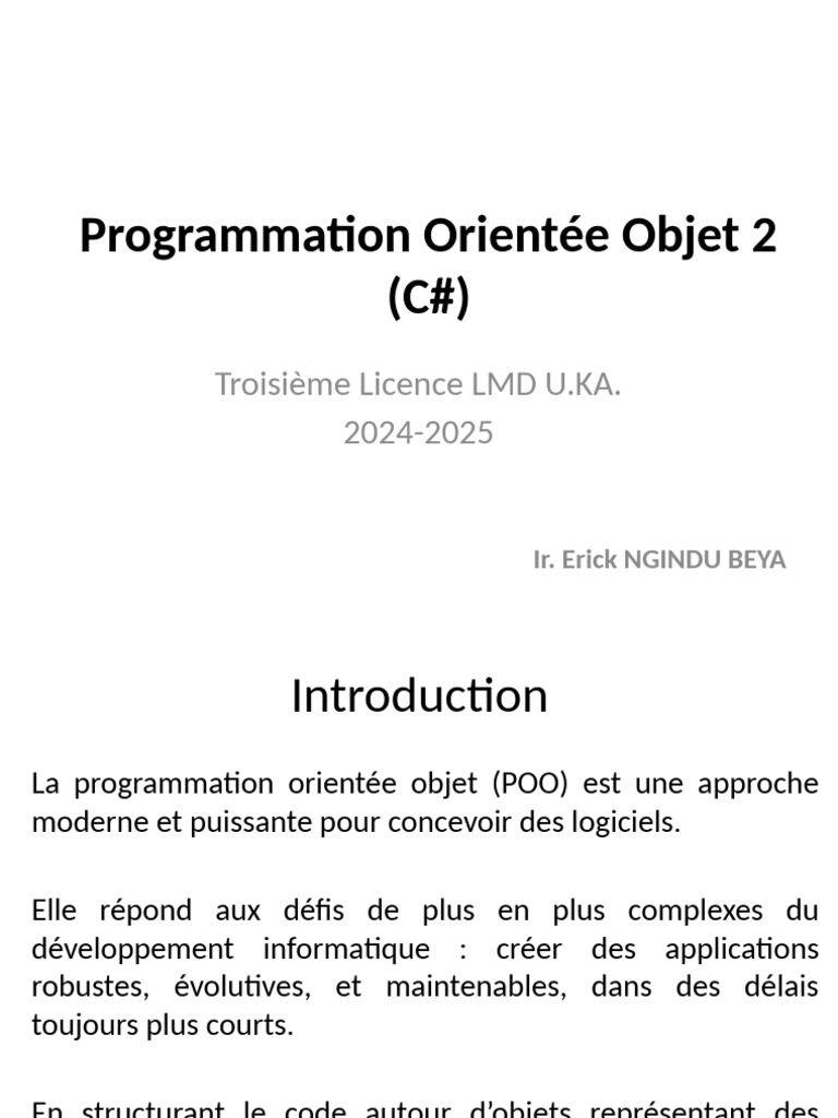 Introduction à la POO en C# 2024-2025 | PDF | C# (Langage de ...