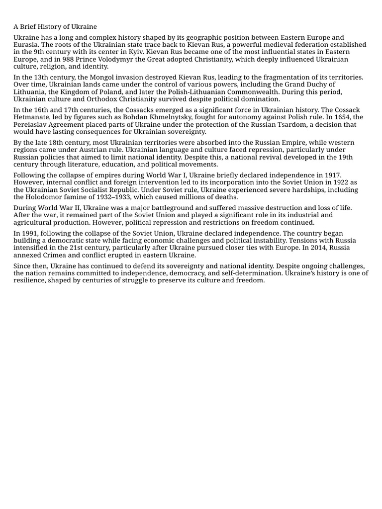 History of Ukraine: Struggles for Sovereignty | PDF | Ukraine | Russia