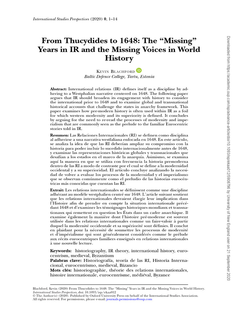 Revisiting IR: History Before 1648 | PDF | Byzantine Empire | Essentialism