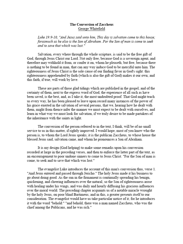 (16) George Whitefield _The Conversion of Zaccheus_ Luke 19-9-10 | PDF ...