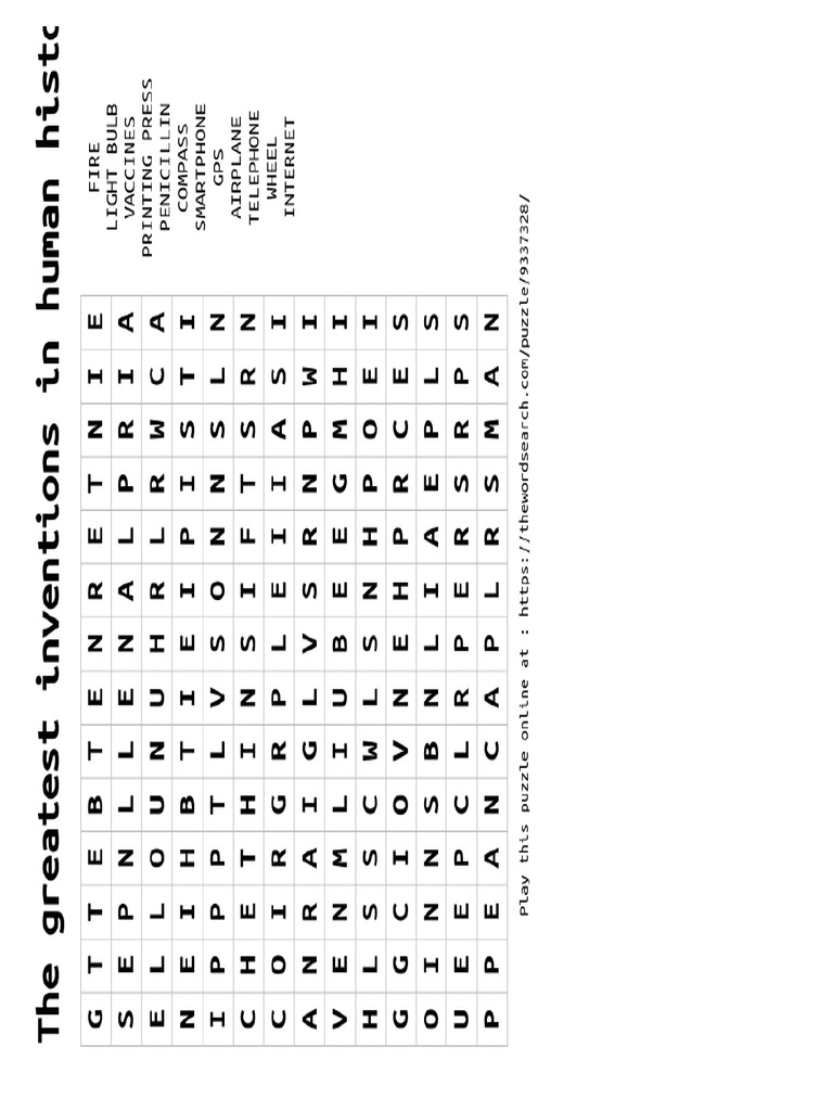Thewordsearch Com The Greatest Inventions in Human History 9337328 | PDF