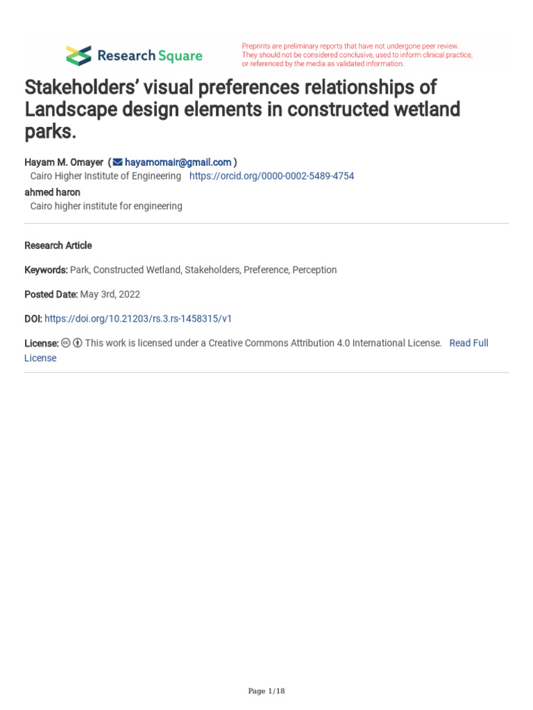 Stakeholder Preferences in Wetland Park Design | PDF | Wetland | Riyadh