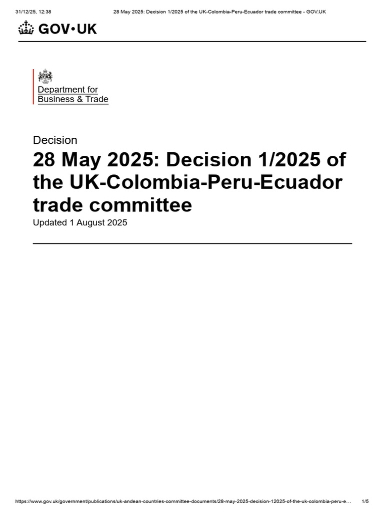 Decision of the UK-Colombia-Peru-Ecuador trade committee | PDF ...