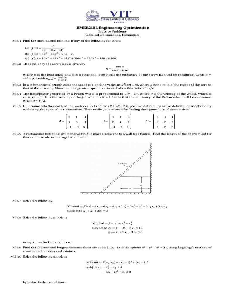 Engineering Optimization Practice Problems | PDF | Mathematical ...