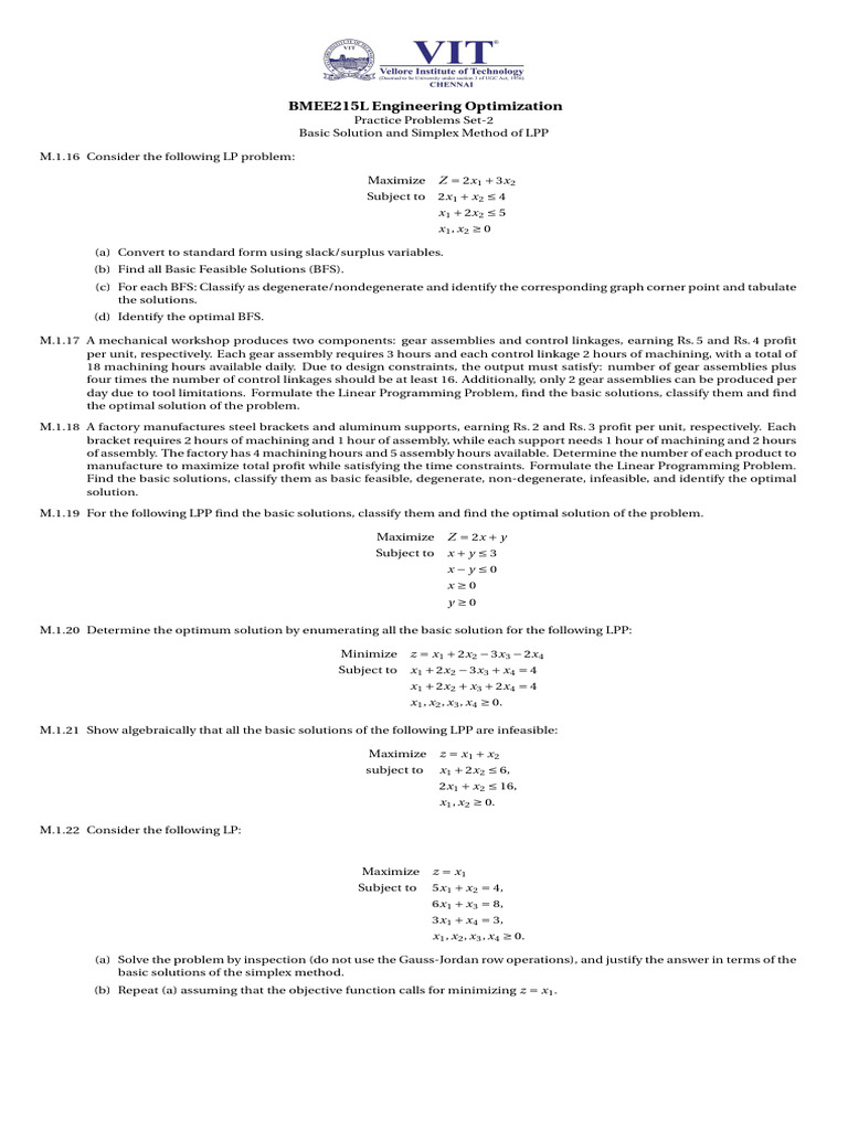 Engineering Optimization Practice Problems | PDF | Linear Programming ...