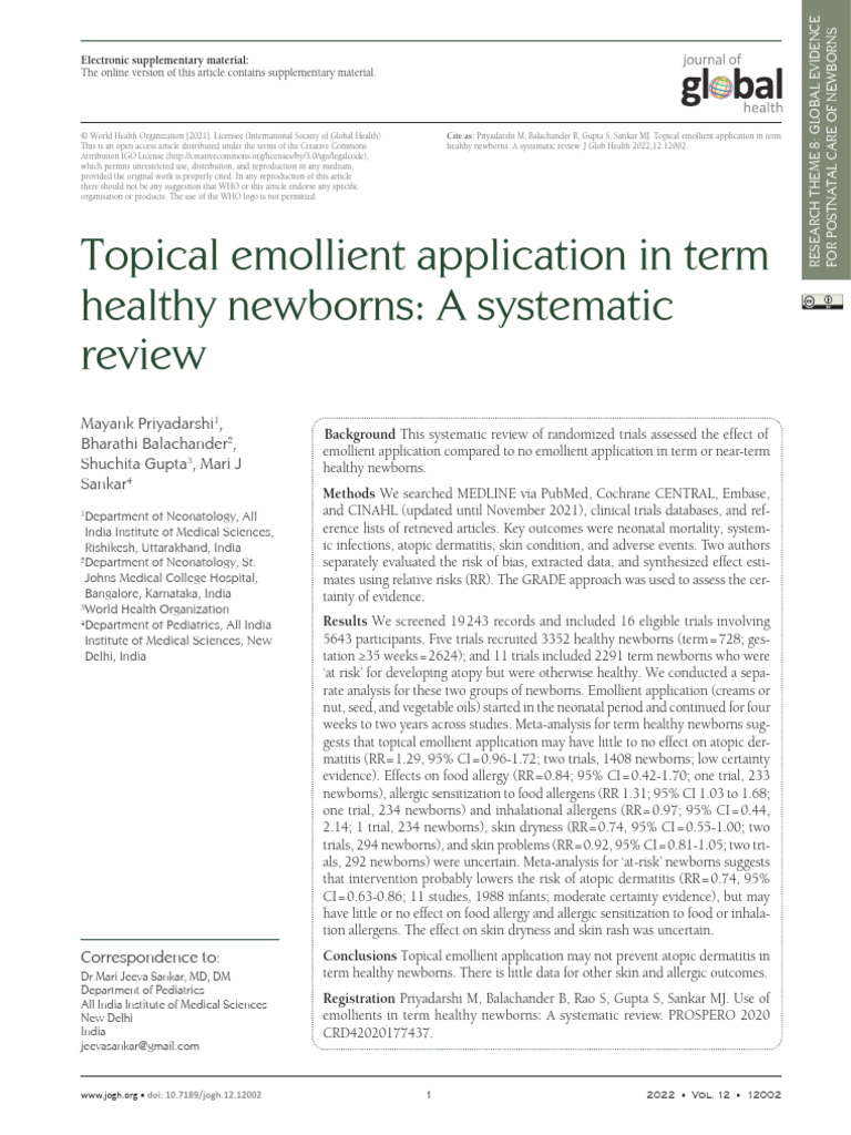 Topical Emollient Application in Term Healthy Newborns- A Systematic ...