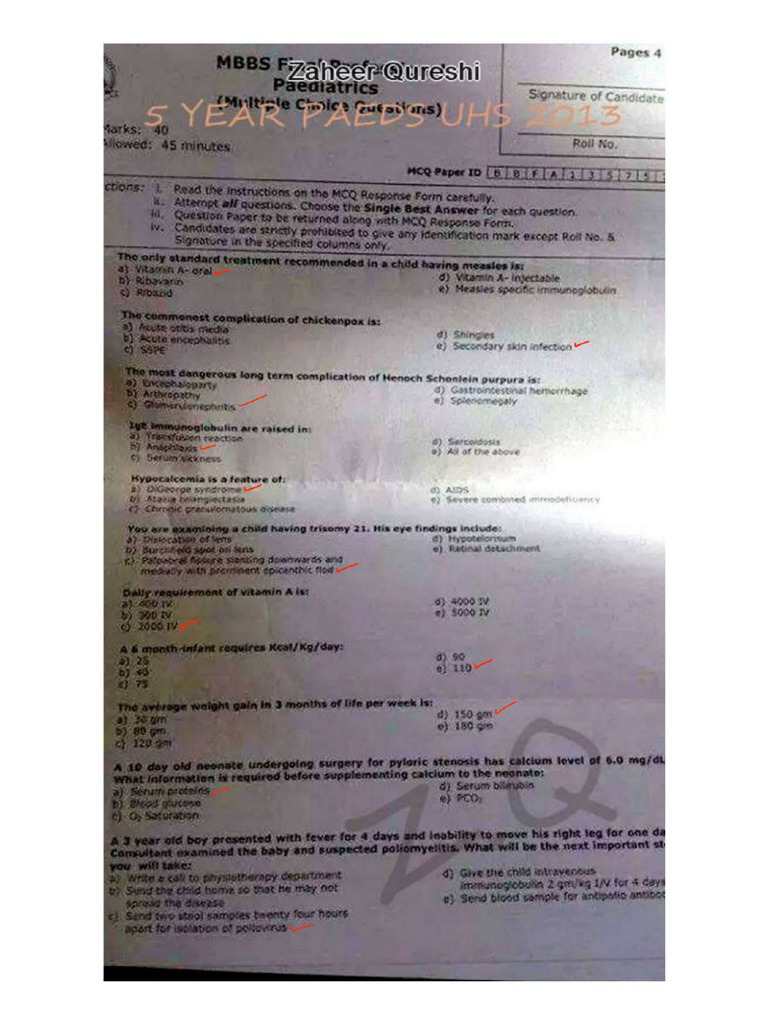 Paeds UHS Original MCQs | PDF
