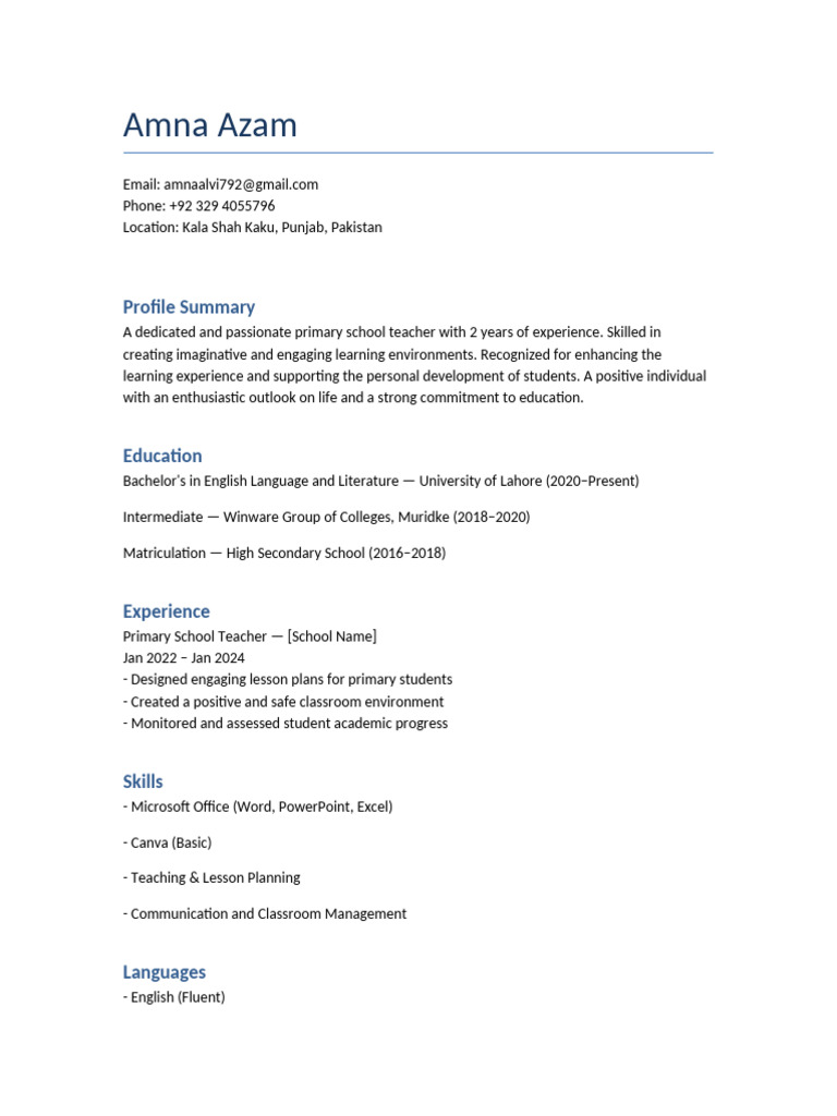 Amna Azam Improved CV | PDF