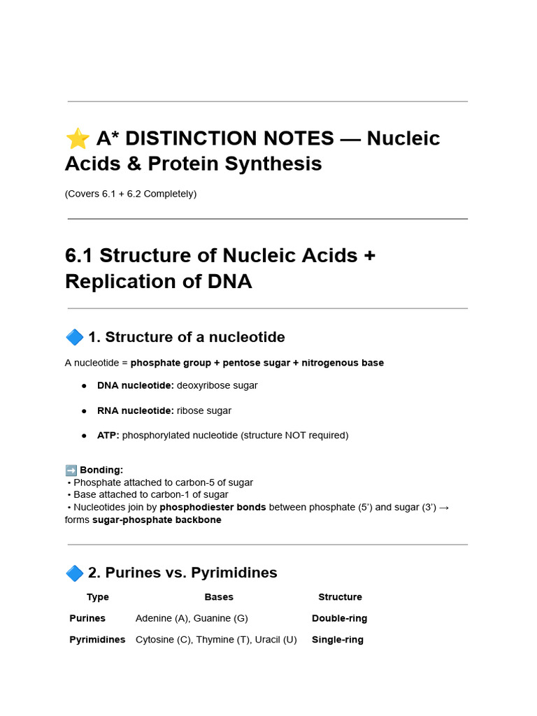 Nucleic Acids & Protein Synthesis Notes | PDF | Dna | Translation (Biology)