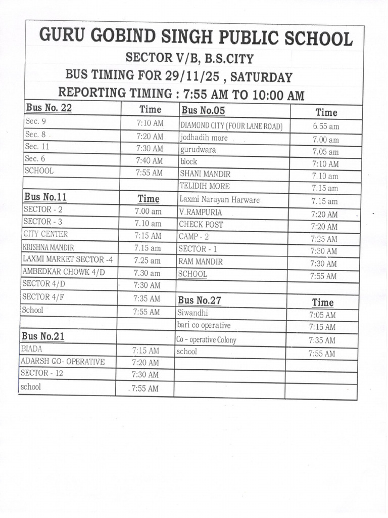 Bus Timing 29-11-2025 | PDF