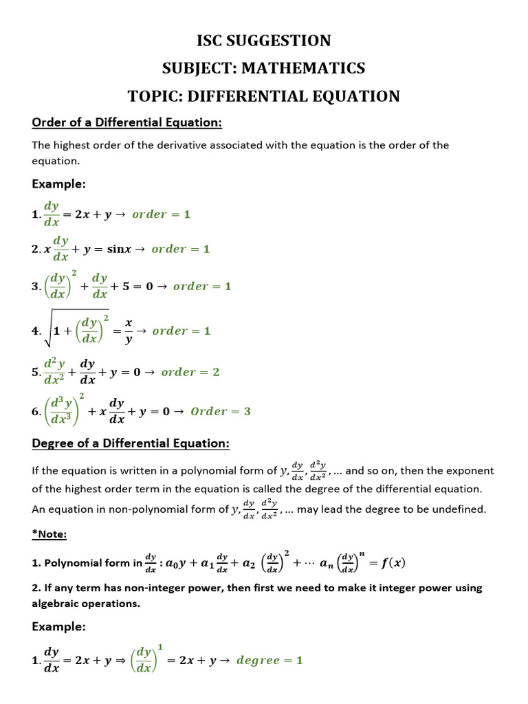 ISC Suggestion_Differential Equation (1) | PDF | Equations | Abstract ...