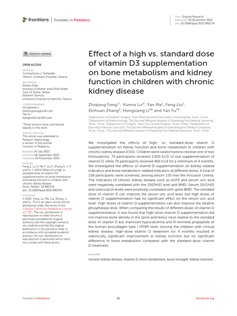 Effect of A High vs. Standard Dose of Vitamin D3 Supplementation On ...