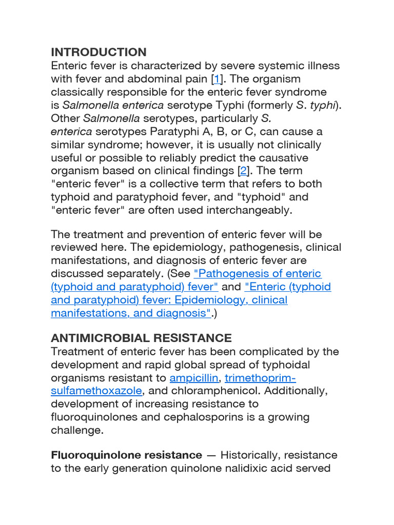 Enteric (Typhoid and Paratyphoid) Fever - Treatment and Prevention | PDF