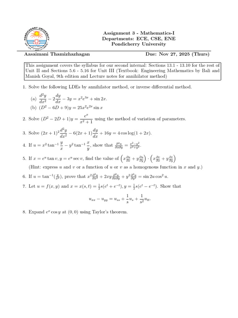 A3 Math I Odd2025 | PDF