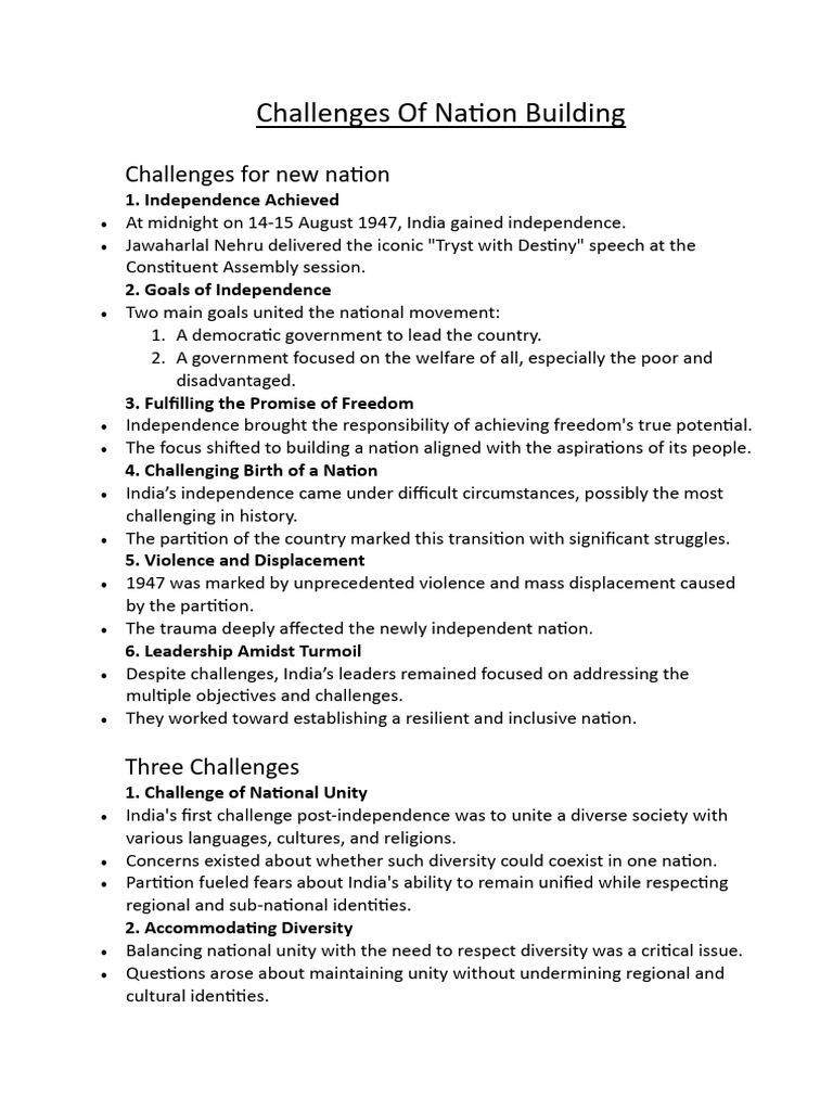 Challenges of Nation Building in India | PDF