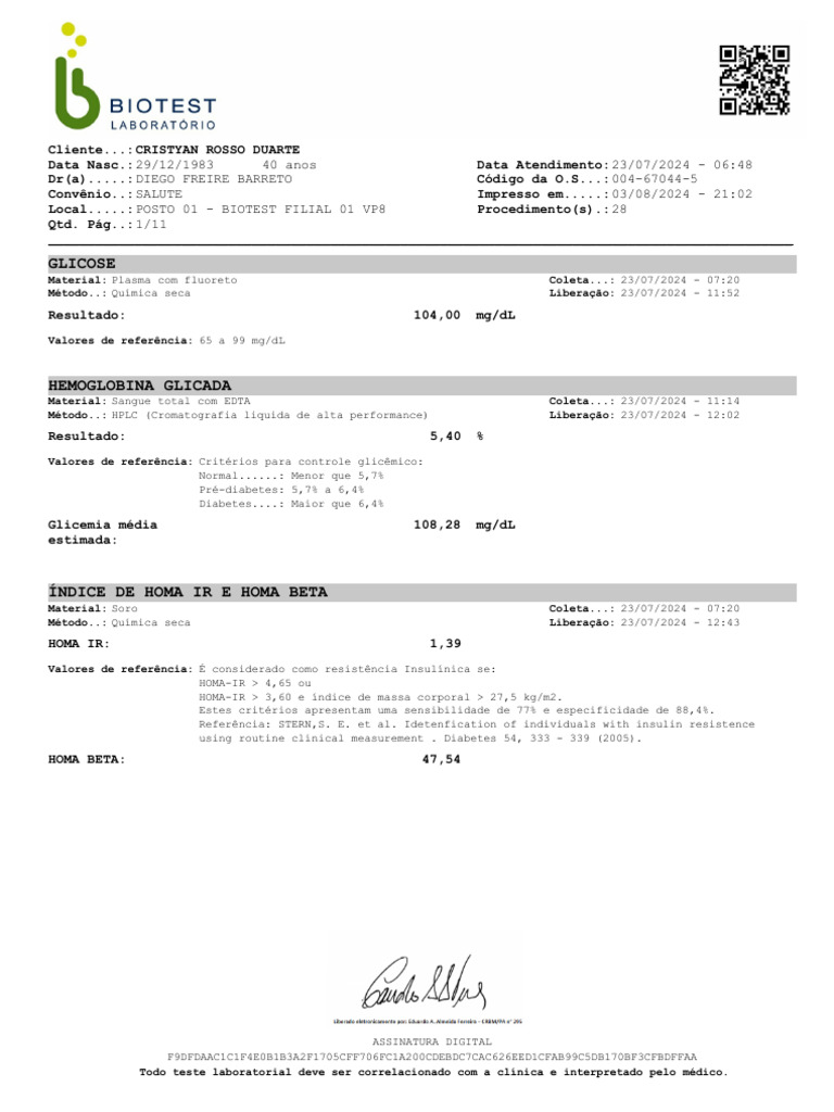 Resultado Exame Biotest | PDF | Medicina Clínica | Especialidades médicas
