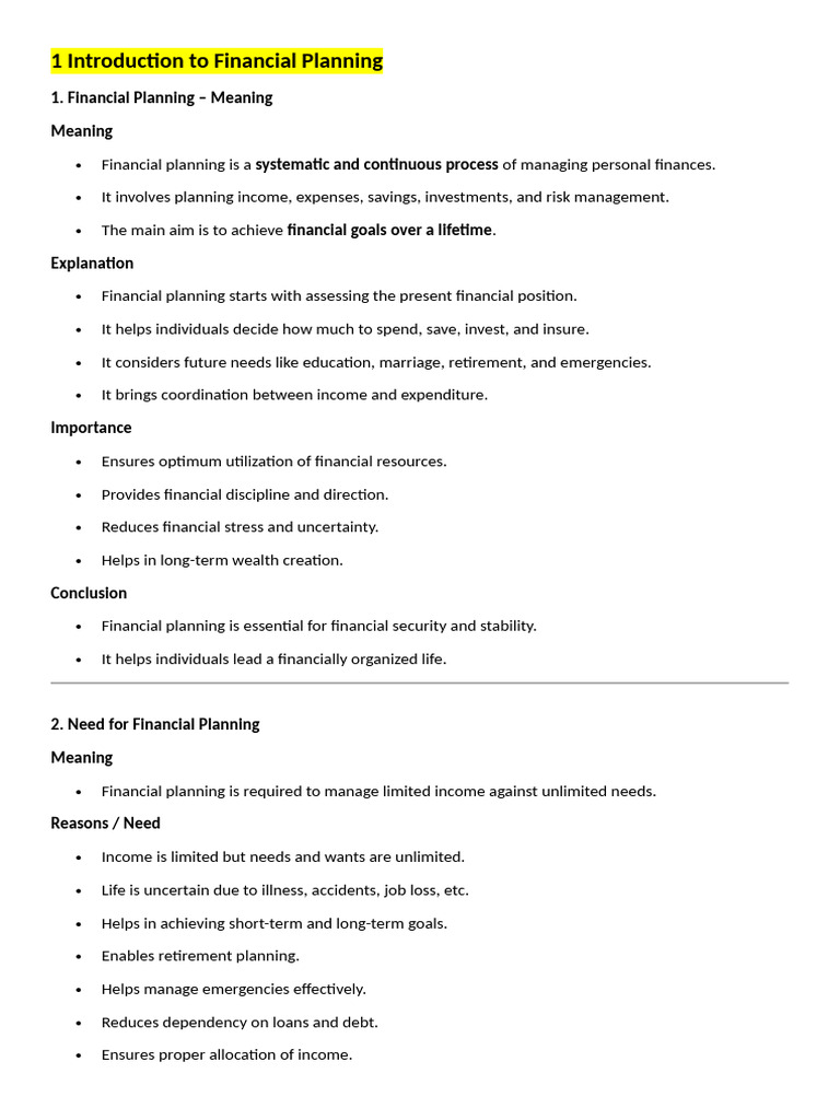 1 Introduction To Financial Planning | PDF | Financial Risk | Finance ...