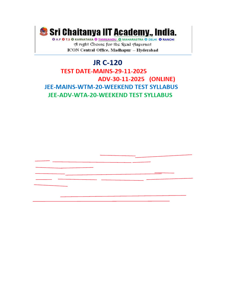 29th Nov Weekend Test Syllabus JR C-120 | PDF