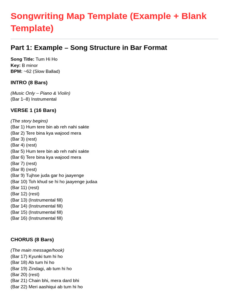 Songwriting Map Template Guide | PDF | Performing Arts | Musical Forms