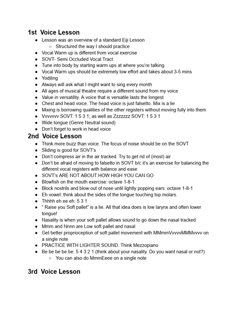 Voice Lesson Notes | PDF | Human Voice | Singing