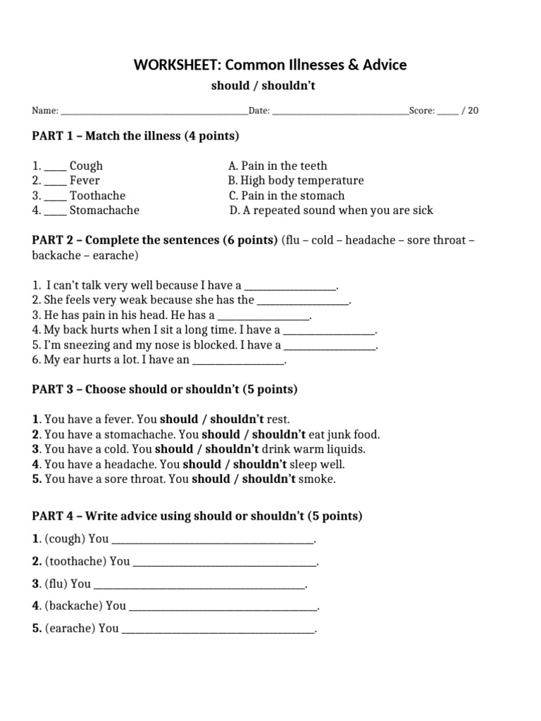 Common Illnesses Should Shouldnt Worksheet (1) | PDF