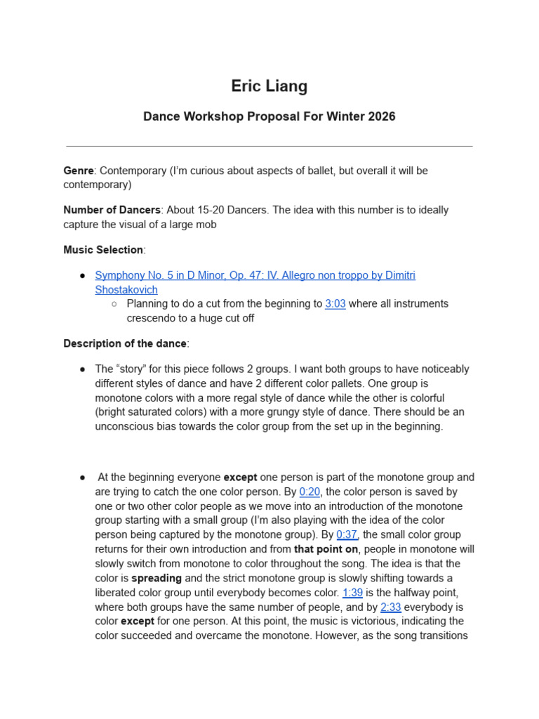 Winter 2026 Contemporary Dance Proposal | PDF | Dances | Performing Arts