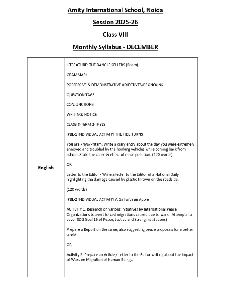 d7335 - December Class 8 Syllabus | PDF