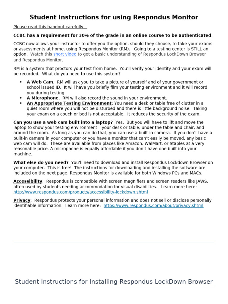 Respondus Monitor Student Instructions - FA - 2018 | PDF | Icon ...