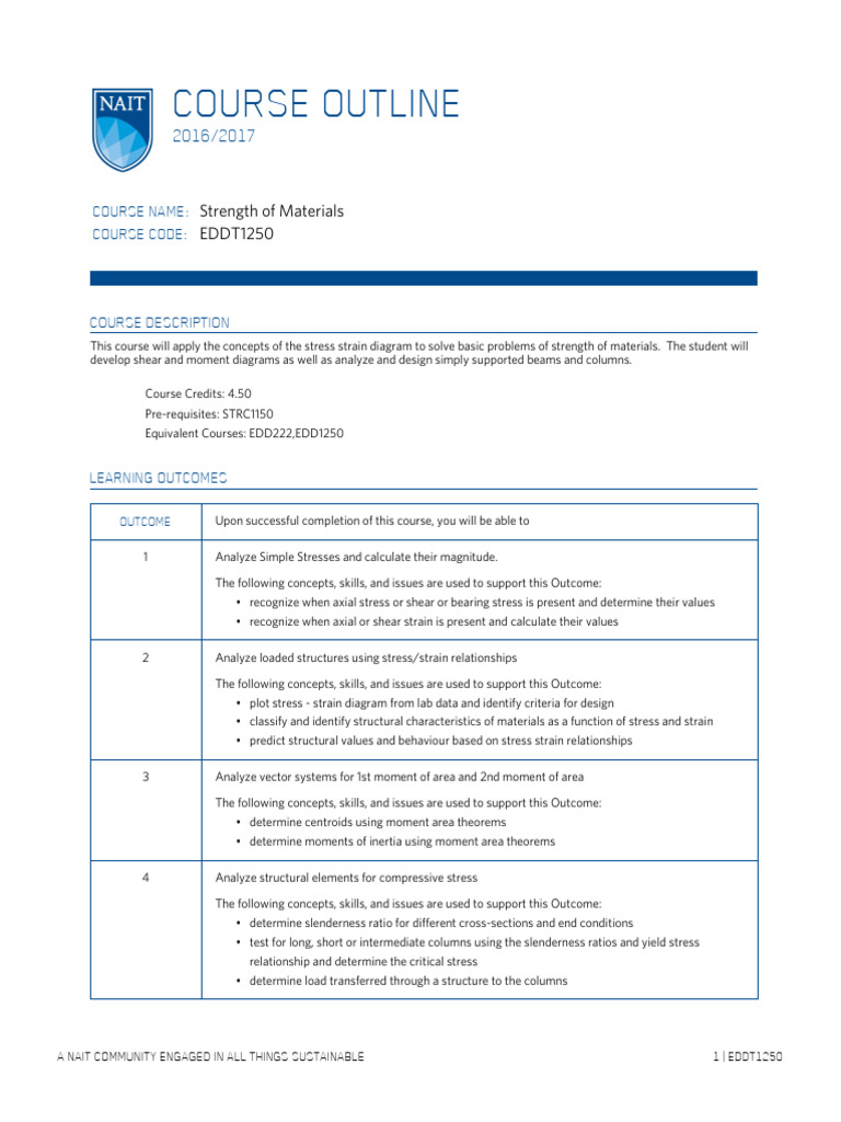 Strength of Materials Course Outline | PDF | Beam (Structure) | Bending
