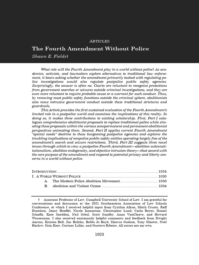 The Fourth Amendment Without Police - Shawn E. Fields | PDF | Fourth ...