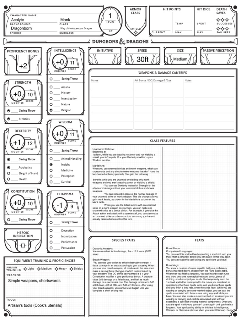 Xae LVL 1 Character-Sheet | PDF | Role Playing Games