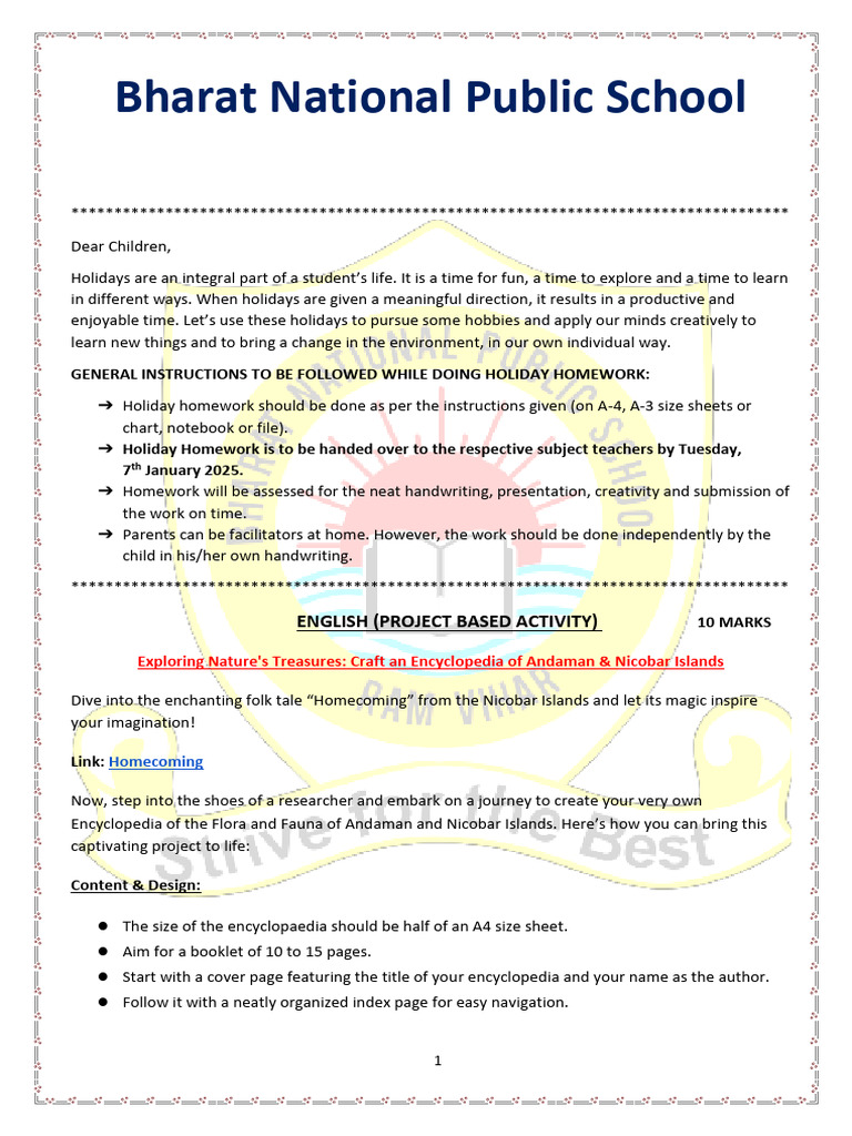 Grade VI - Winter Holiday Homework 2024-25 | PDF